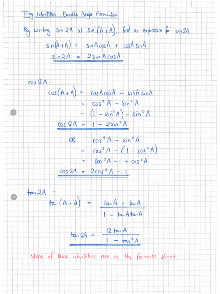 Trigonometry Double Angle Identities | PDF