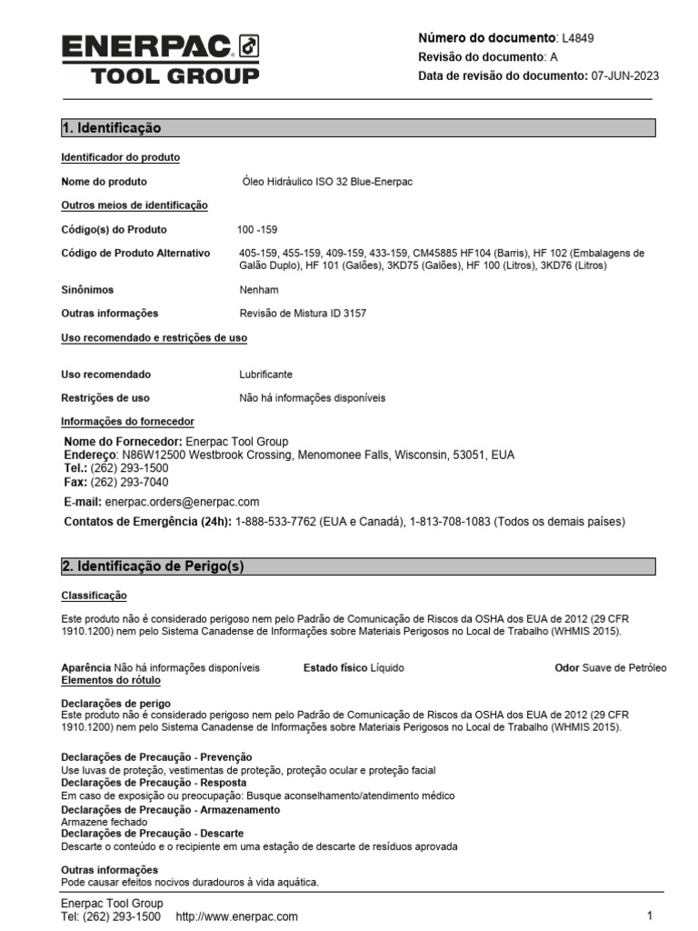 Óleo Hidráulico ISO 32 Blue-Enerpac | PDF