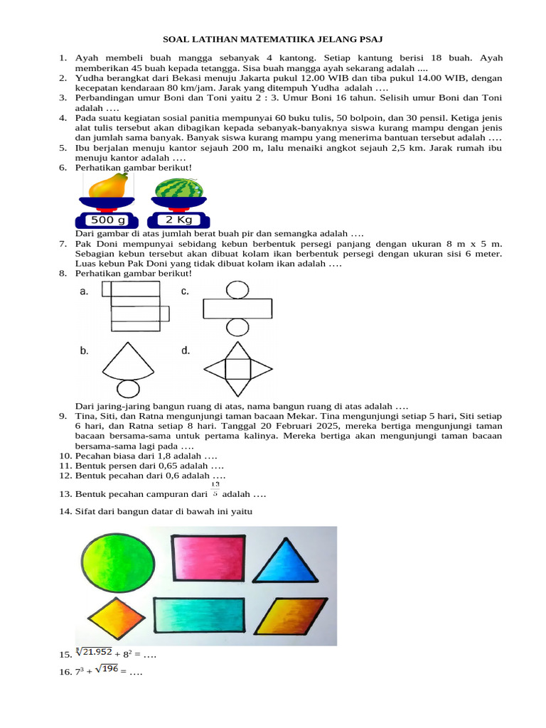 Soal Latihan Matematika Jelang Psaj | PDF
