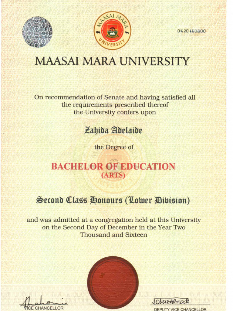 Masai Mara University Certificate | PDF