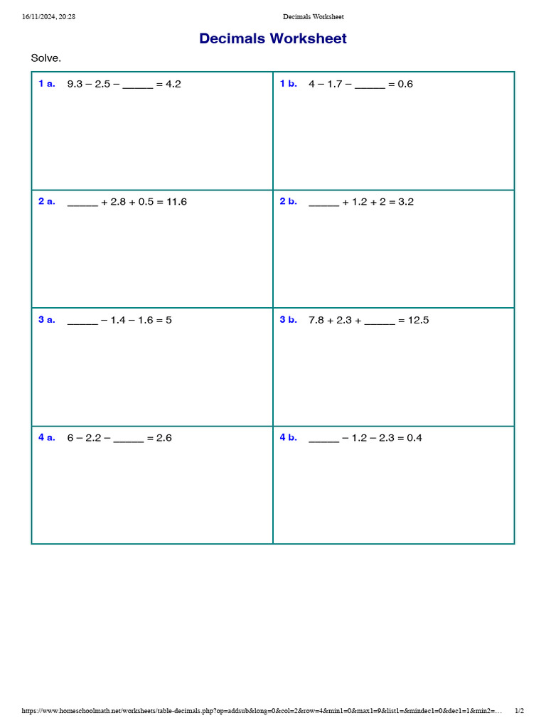 Decimals Addition and Subtraction Worksheet | PDF