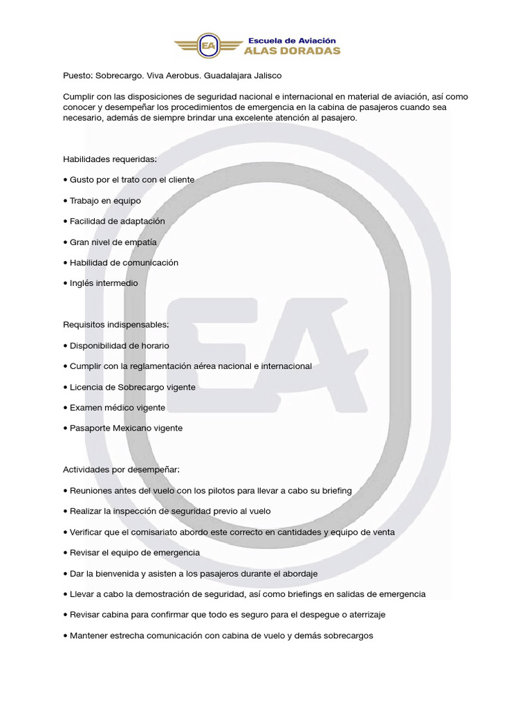 Vacante 1. Sobrecargo | PDF