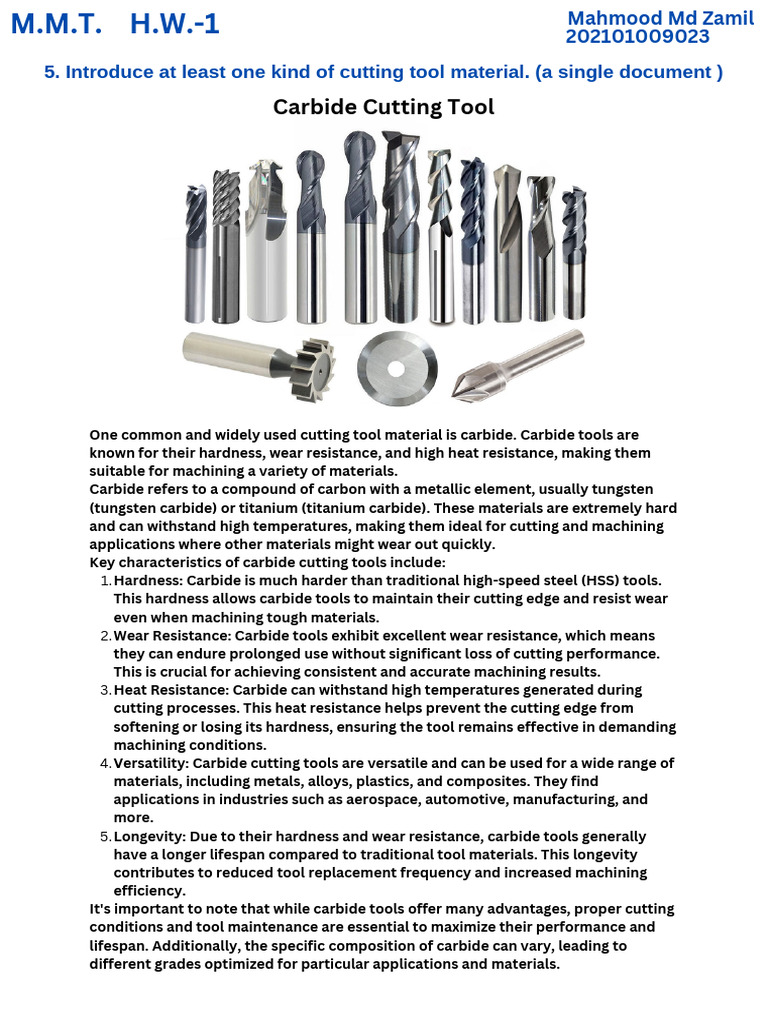 HW-1 Carbide Cutting Tool | PDF | Materials | Metals