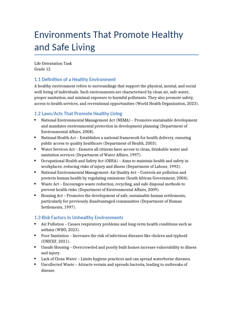 LO Task Grade12 Healthy Environment Updated | PDF | Sanitation | Water ...