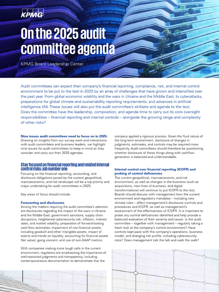 KPMG 2025 On-The-Audit-Committee-Agenda - Pdf.coredownload - Inline PDF | PDF | Audit Committee ...