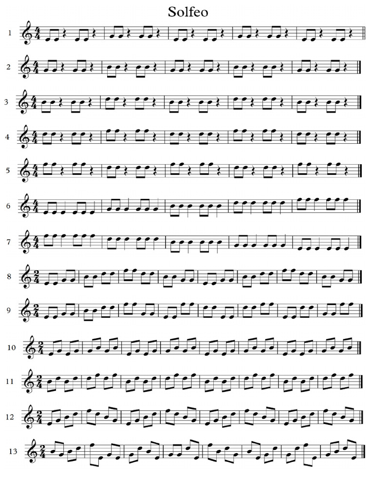 Solfeo Hablado de Lineas de Negras, Silencios y Corcheas | PDF