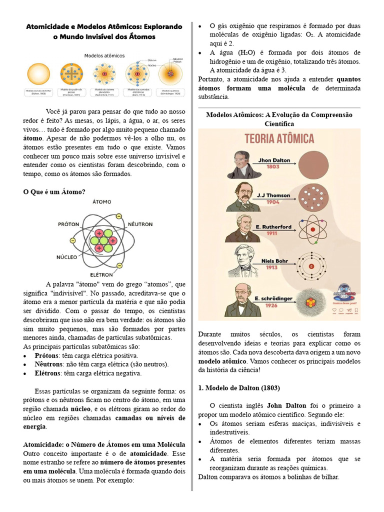 ATIIV6 - 2BIM - Atomicidade e Modelos Atômicos | PDF | Elétron | Átomos