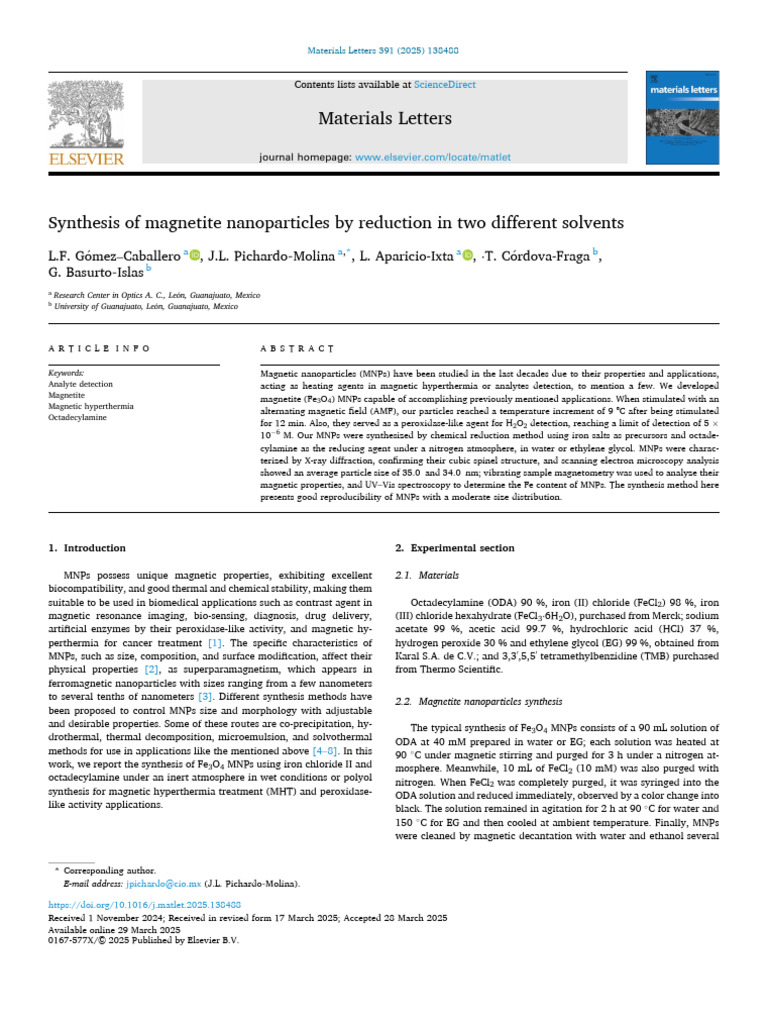 Synthesis of Magnetite Nanoparticles by Reduction in Two Different ...