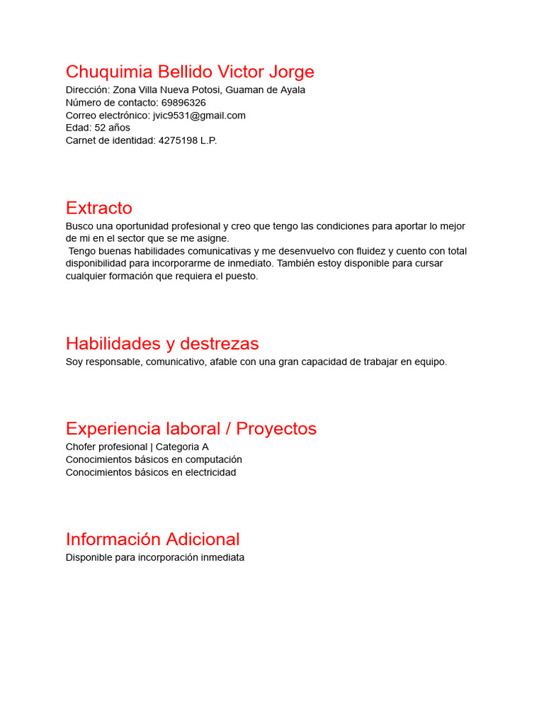 CV Victor Chuquimia | PDF