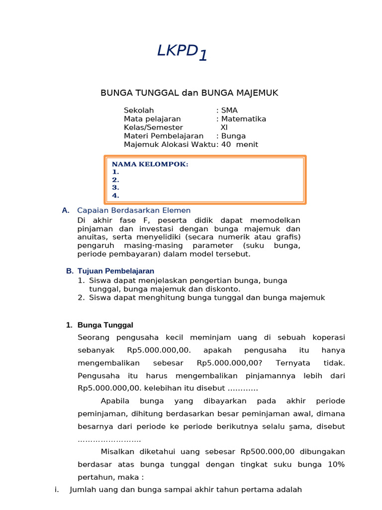 LKPD BUNGA TUNGGAL Dan BUNGA MAJEMUK | PDF