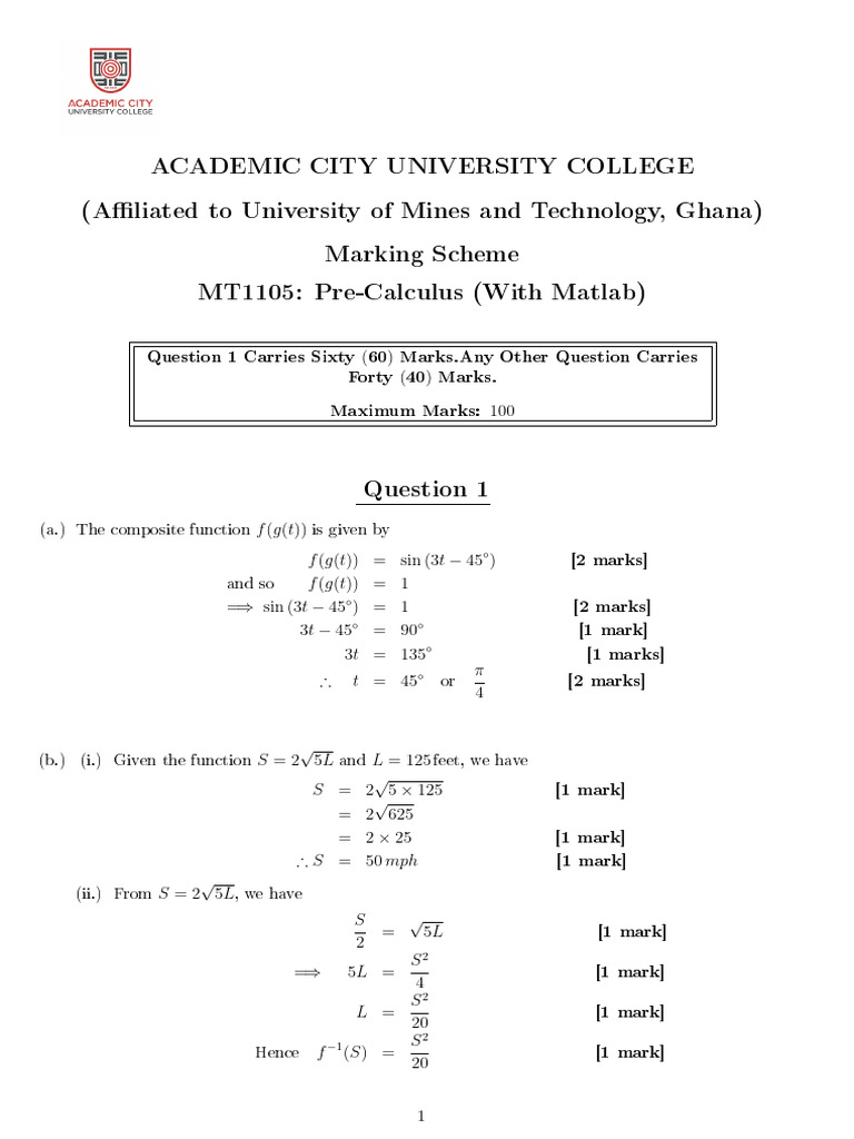 Pre-Calculus Exam Marking Scheme | PDF | Geometry
