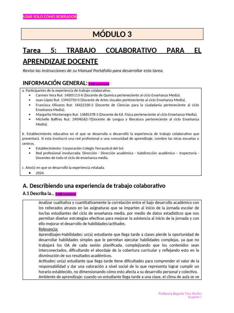BORRADOR - PORTAFOLIO - 2024 Trabajo Colaborativo | PDF | Maestros | Enseñando