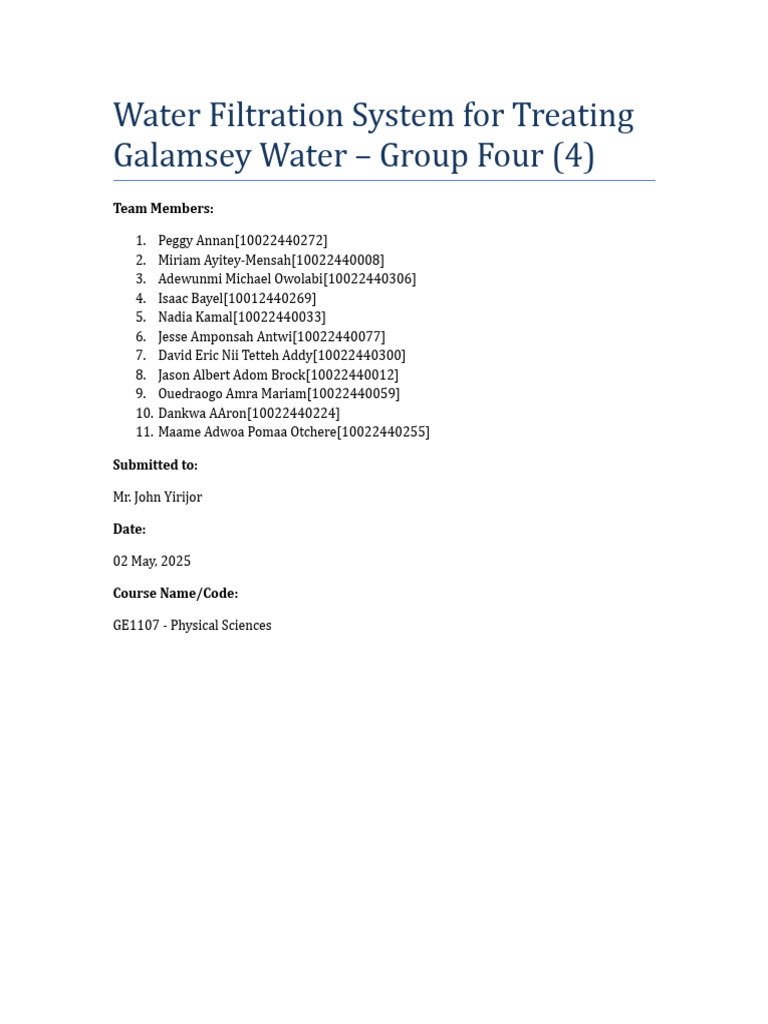 Water Filtration System for Galamsey Water | PDF | Filtration | Water ...
