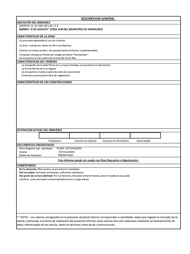 Avaluo Lote Amsterdam 2 | PDF