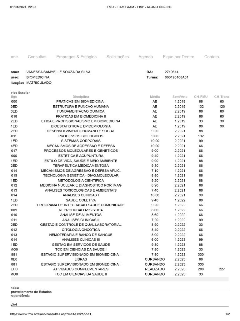 Fmu - Fiam Faam - Fisp - Aluno On-Line | PDF | Medicina Clínica ...