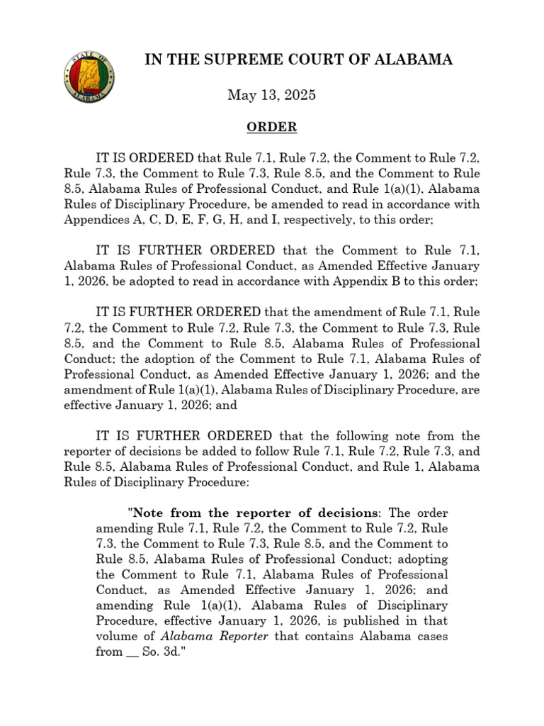Alabama Rules of Professional Conduct Update | PDF | Lawyer | Mediation