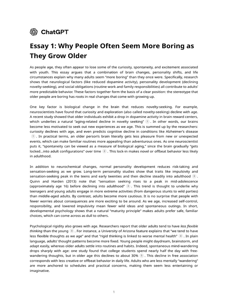 Essay 1 - Why People Often Seem More Boring As They Grow Older | PDF ...