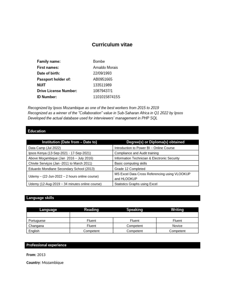 Arnaldo Bombe - CV - 2023 - V2 | PDF | Databases | Computing