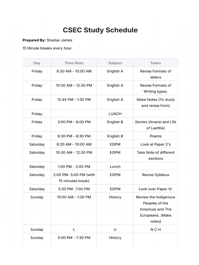 Self Study Schedule Template | PDF