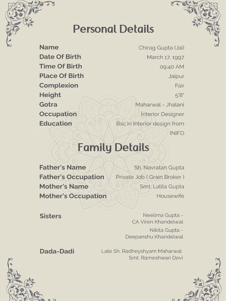 Biodata Template | PDF
