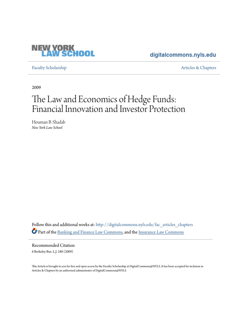 The Law and Economics of Hedge Funds_ Financial Innovation and In | PDF ...