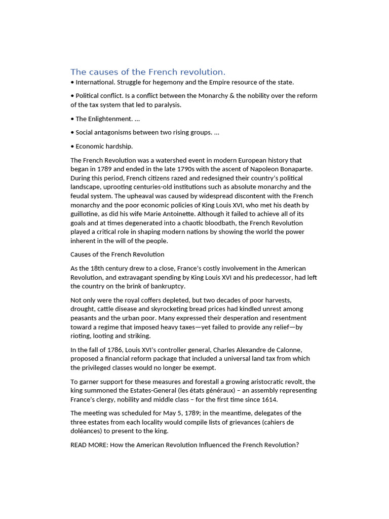 The Causes of The French Revolution | PDF | Napoleon | Reign Of Terror