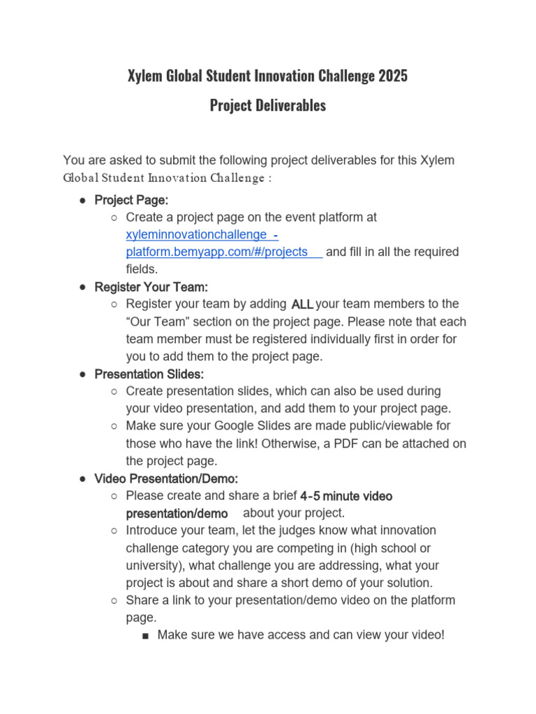 Xylem Global Student Innovation Challenge 2025 | PDF