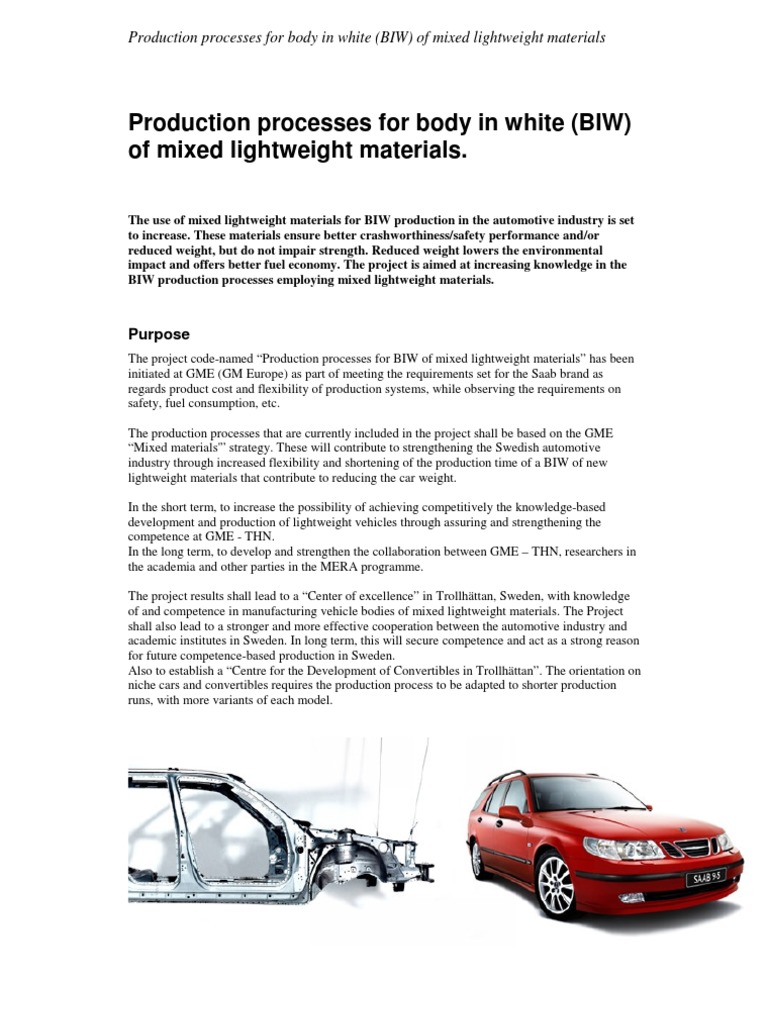 Production Processes For Body in White (BIW) of Mixed Lightweight ...