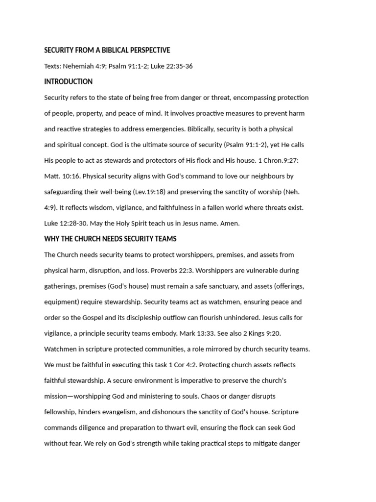 SECURITY FROM A BIBLICAL PERSPECTIVE | PDF | Bible | Jesus