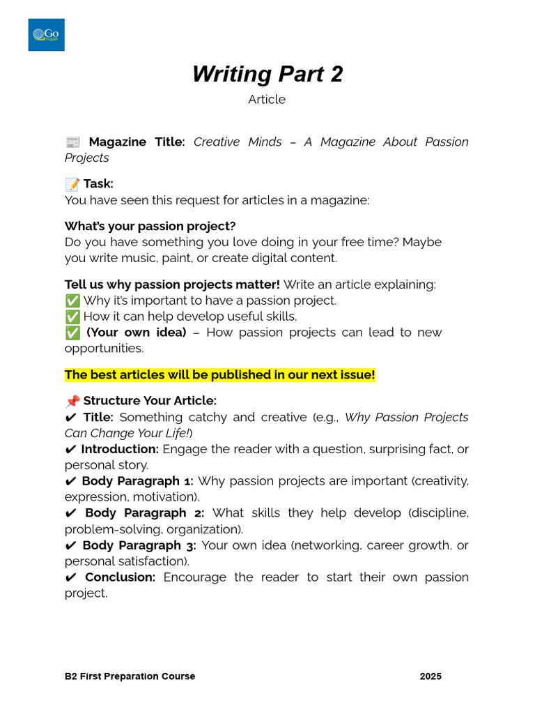Writing Part 2 - Article | PDF