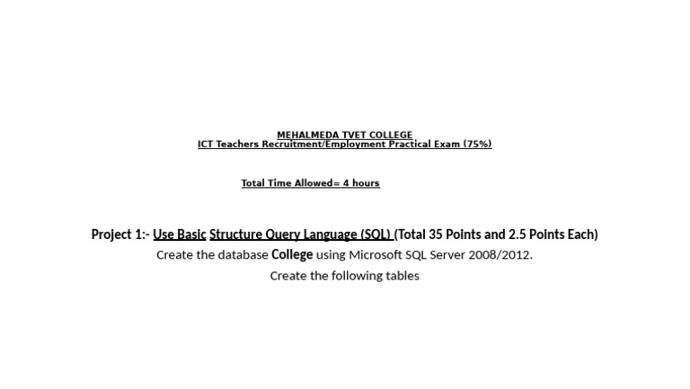 Project 1:-Use Basic Structure Query Language (SQL) (Total 35 Points ...