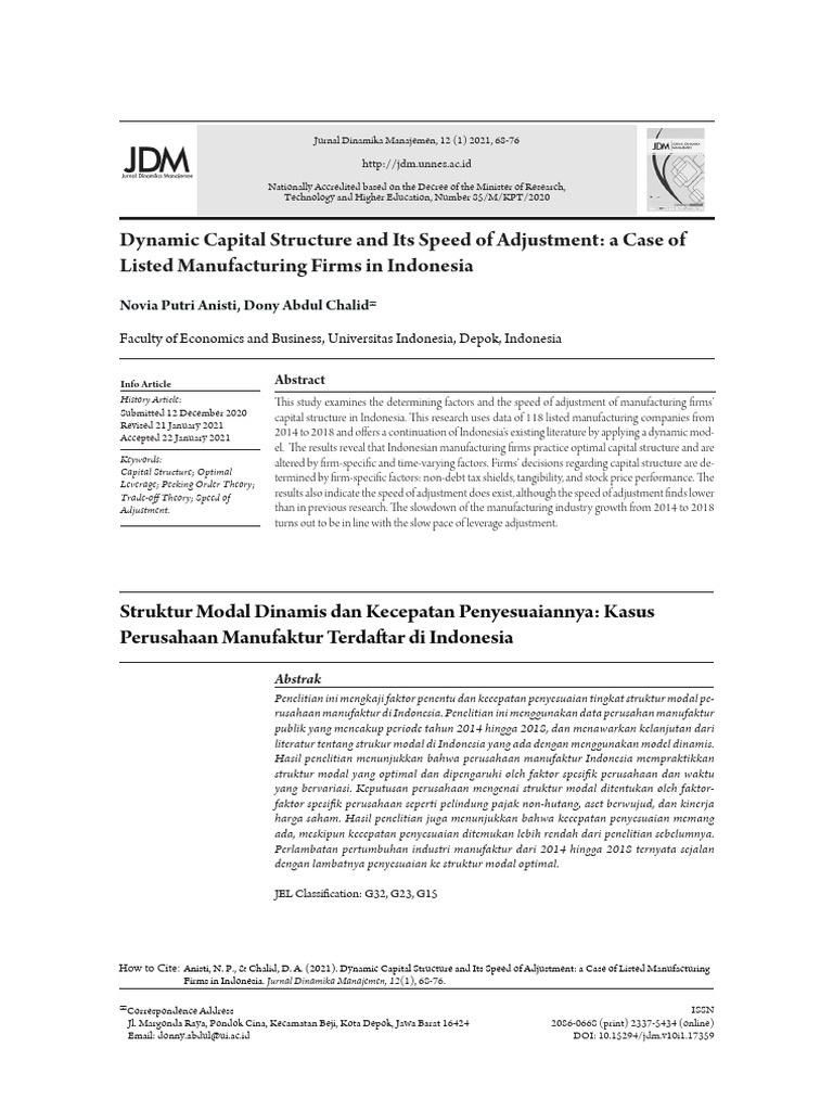 Dynamic Capital Structure and Its Speed of Adjustm | PDF | Capital ...