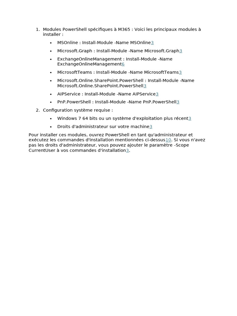 Installation des modules PowerShell M365 | PDF