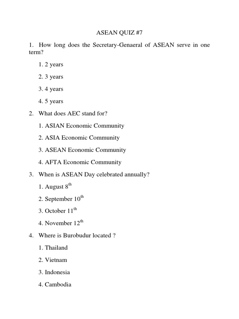 ASEAN Corner Quiz 7 | PDF