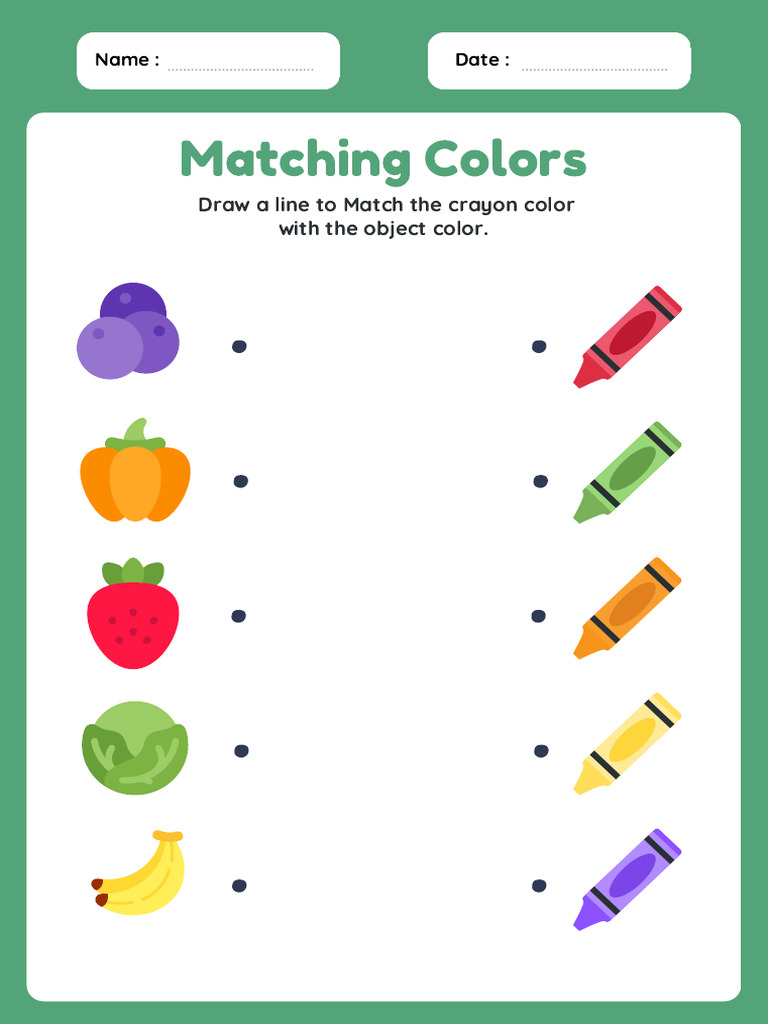 Illustration Matching Colors Worksheet in Green With Colorful Accent ...