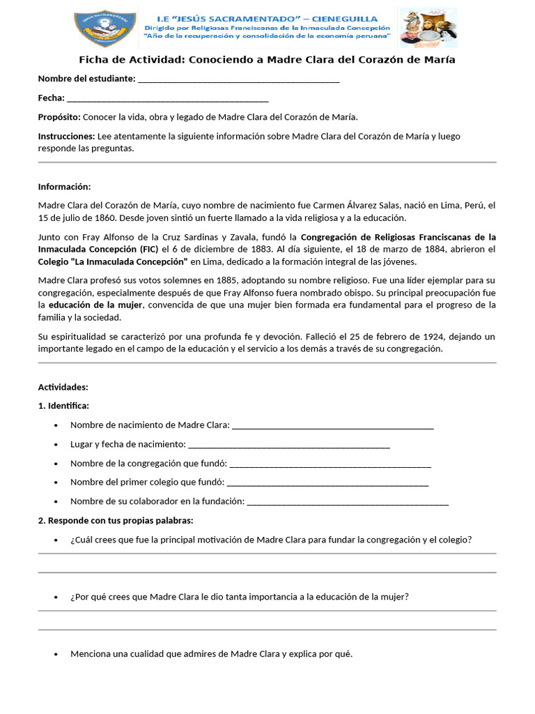 Ficha de Actividad 1 Año | PDF