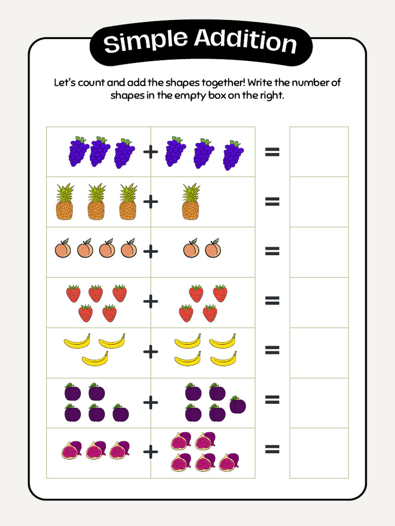 Simple Addition Worksheet in Colorful Simple Style - 20250515 - 075707 ...