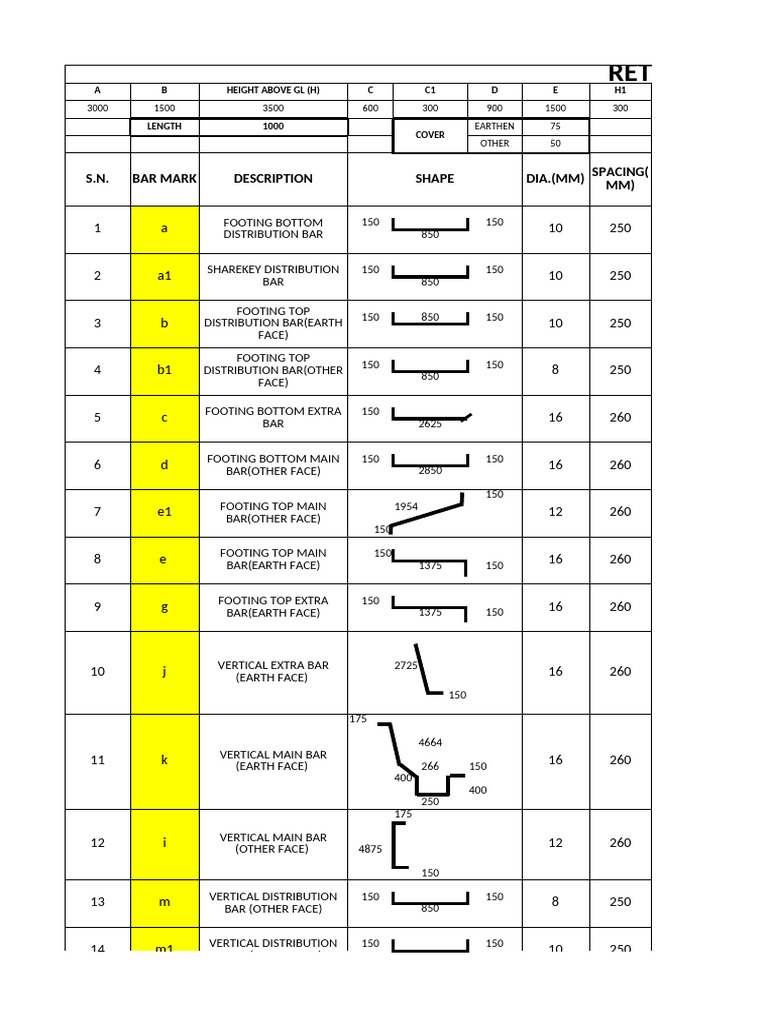 Retaining Wall 3.5 MTR BBS As Per New Drawing | PDF