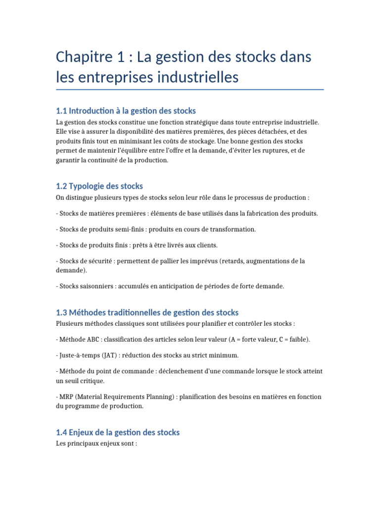 Typologie des stocks en entreprise industrielle | PDF | Stock | Économie