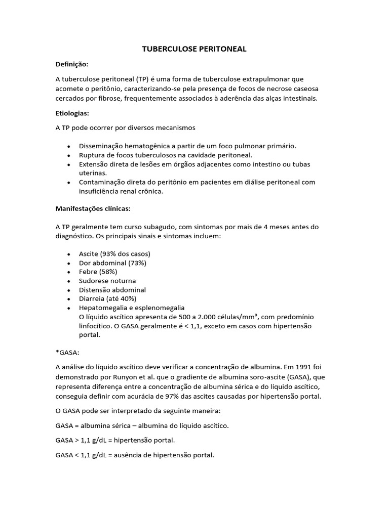 Tuberculose Peritoneal: Sintomas e Tratamento | PDF | Tuberculose ...
