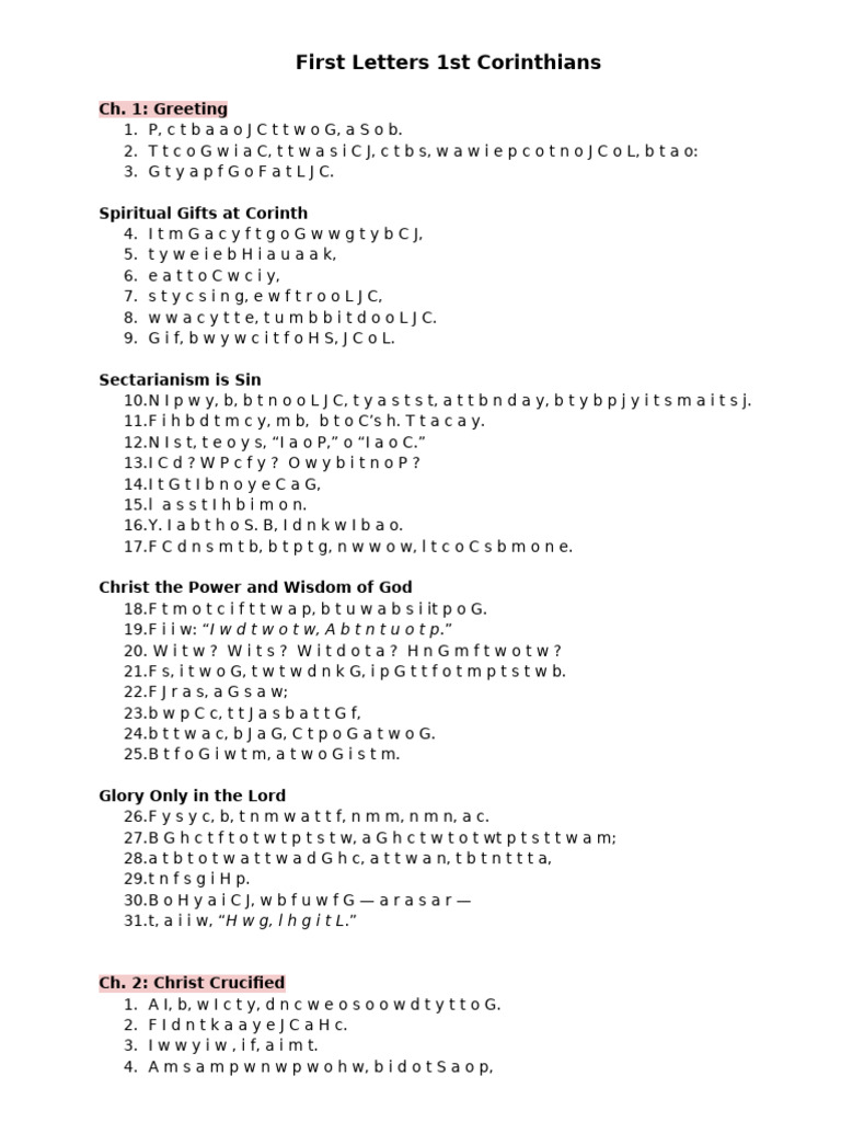 1st Corinthians First Letters Only | PDF