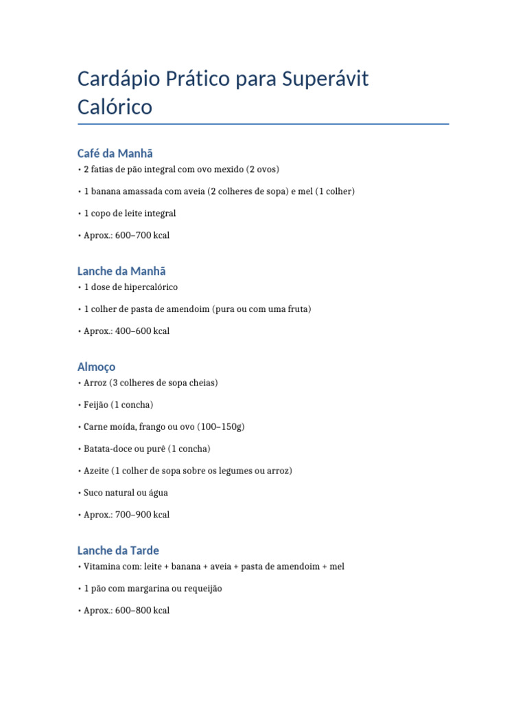 Cardapio Superavit Calorico | PDF