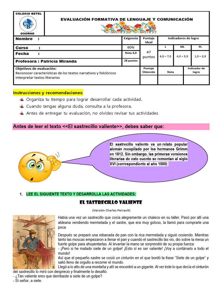 Actividades sobre "El sastrecillo valiente" | PDF | Hadas | Cuentos de ...
