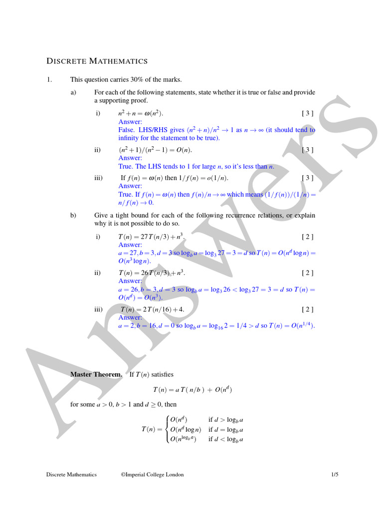 ELEC50006 Discrete Mathematics - Solutions | PDF | Mathematics | Algorithms And Data Structures