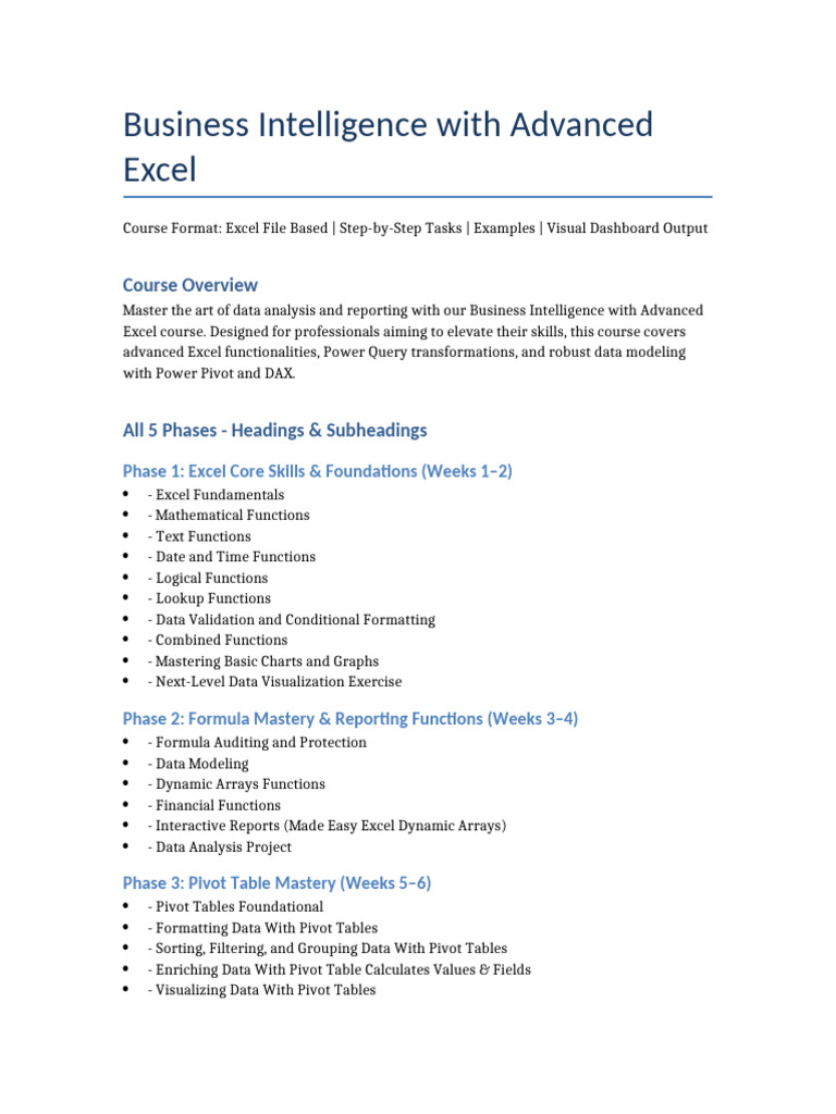 Advanced Excel for Business Intelligence | PDF