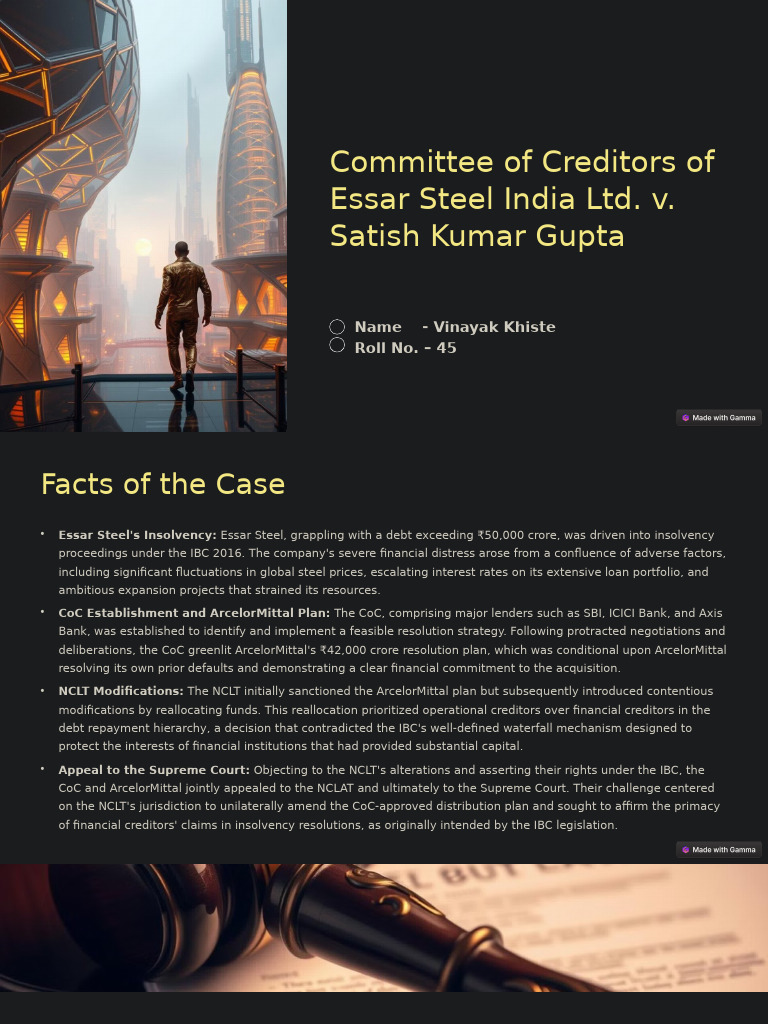 Committee of Creditors of Essar Steel India LTD V Satish Kumar Gupta | PDF | Justice | Crime ...
