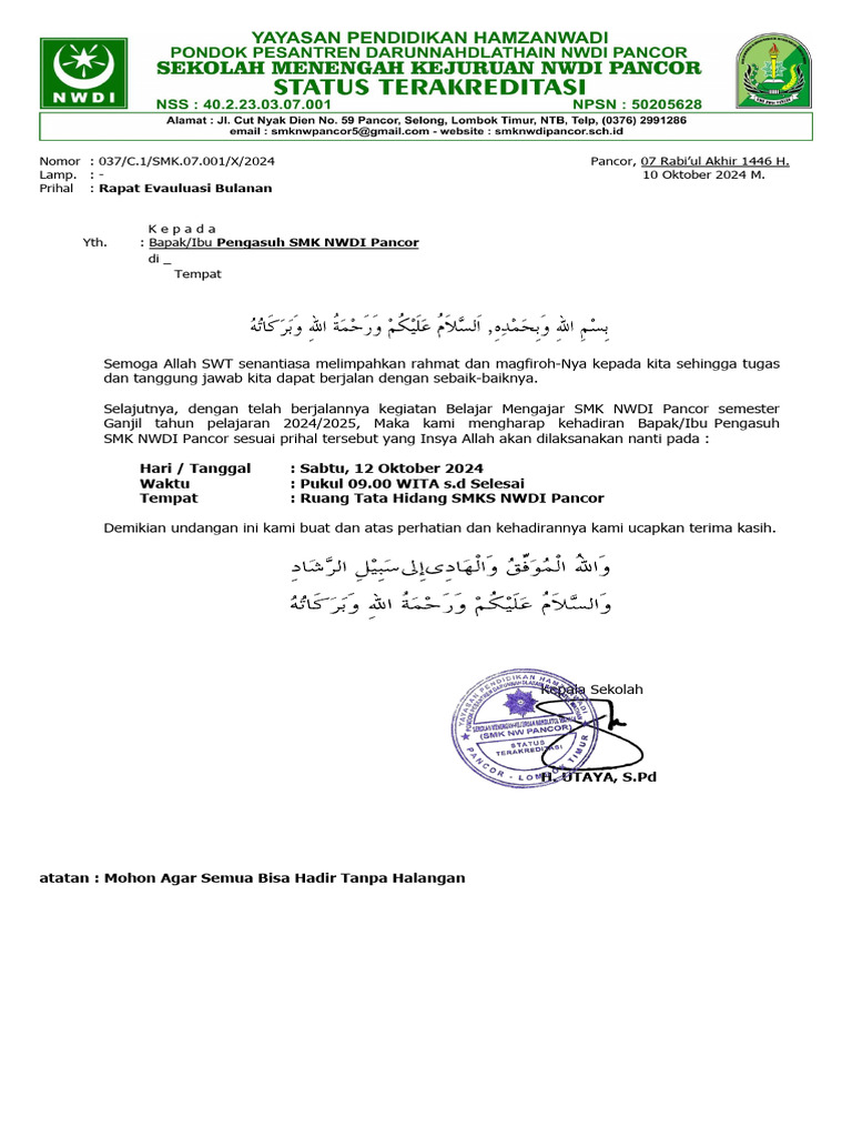 Undangan Rapat Evaluasi | PDF