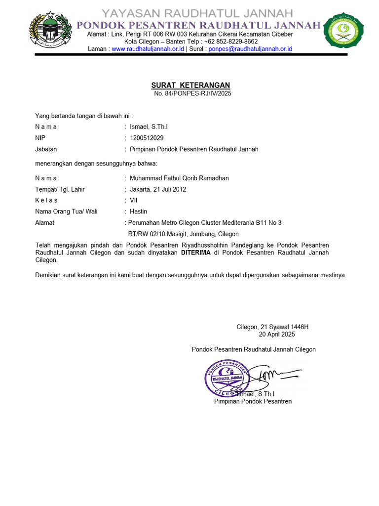 Surat Keterangan Diterima | PDF