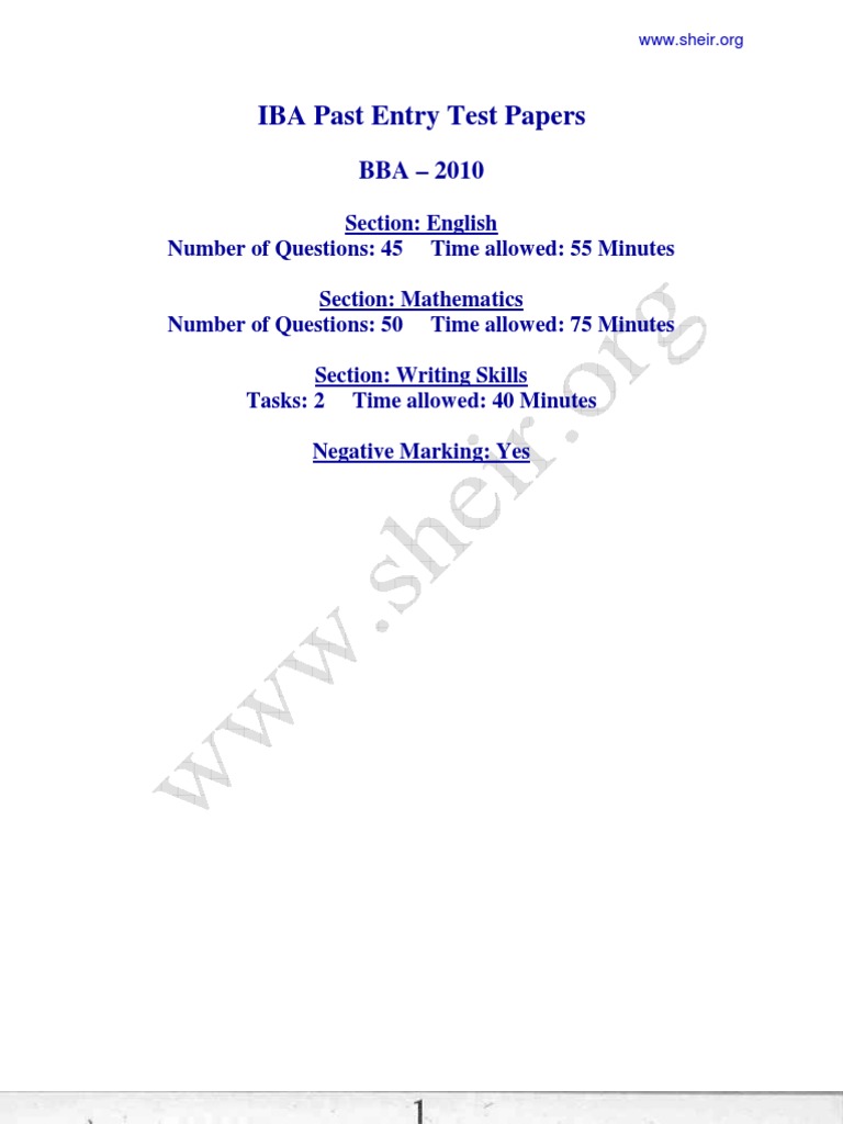 Iba Entry Test Bba 2010 | PDF | Computers