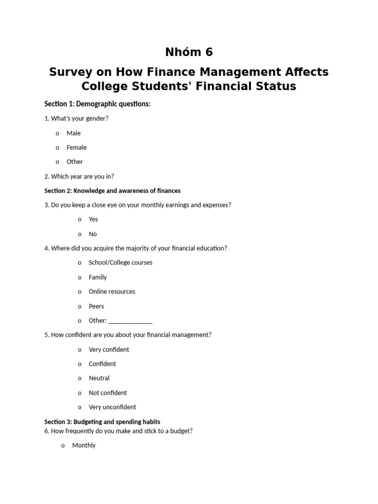 Survey On How Finance Management Affects College Students | PDF